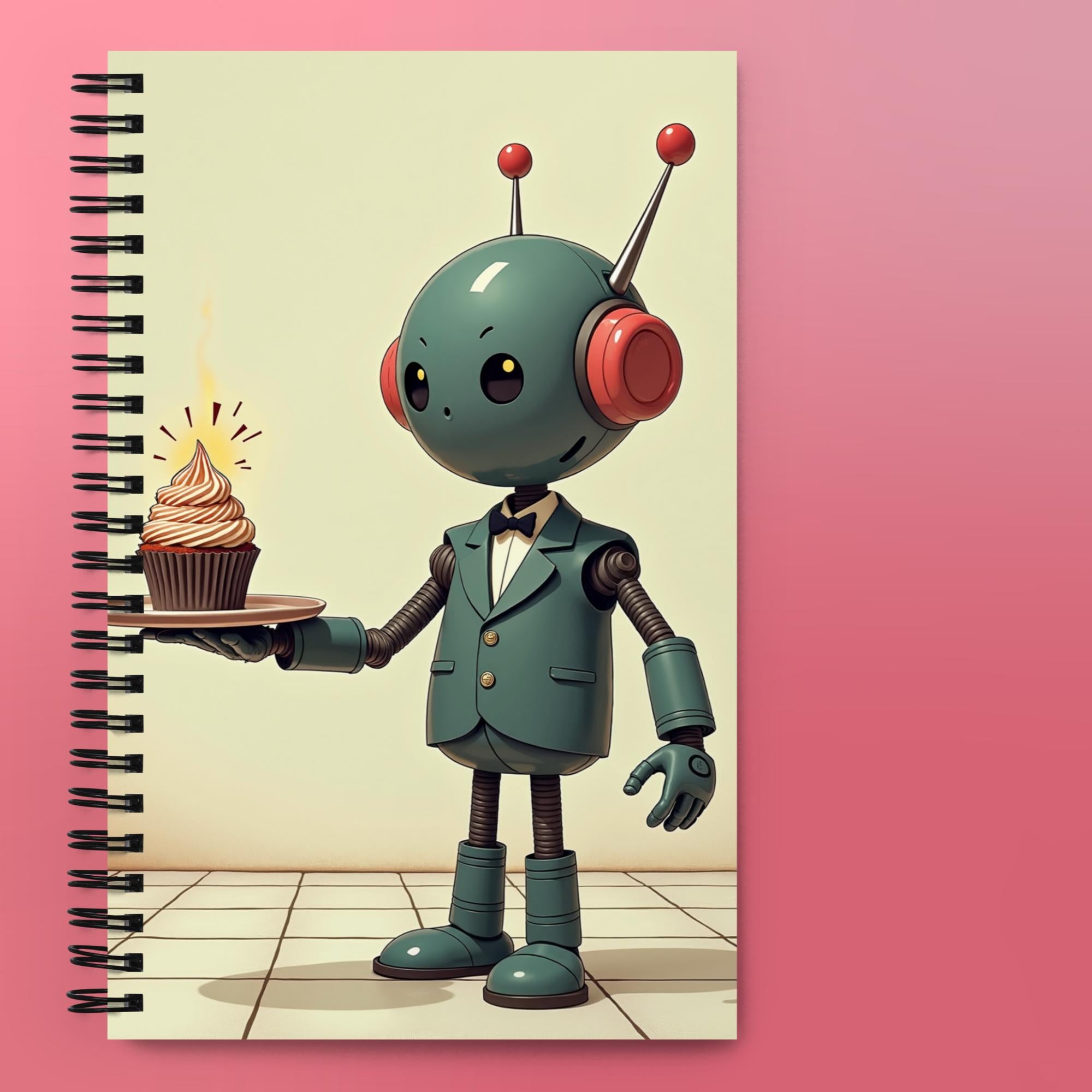 Robot Butler Notebook – Whimsical Sci‑Fi Illustration – in1SpotWorld